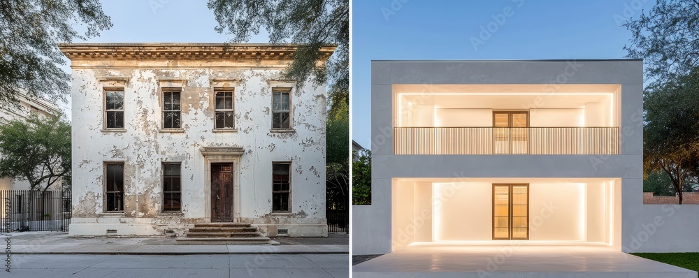 A deteriorating home with peeling paint and a collapsing porch, shown ...