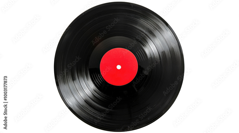Vinyl vynil record play music vintage. Vinyl record with red label on ...