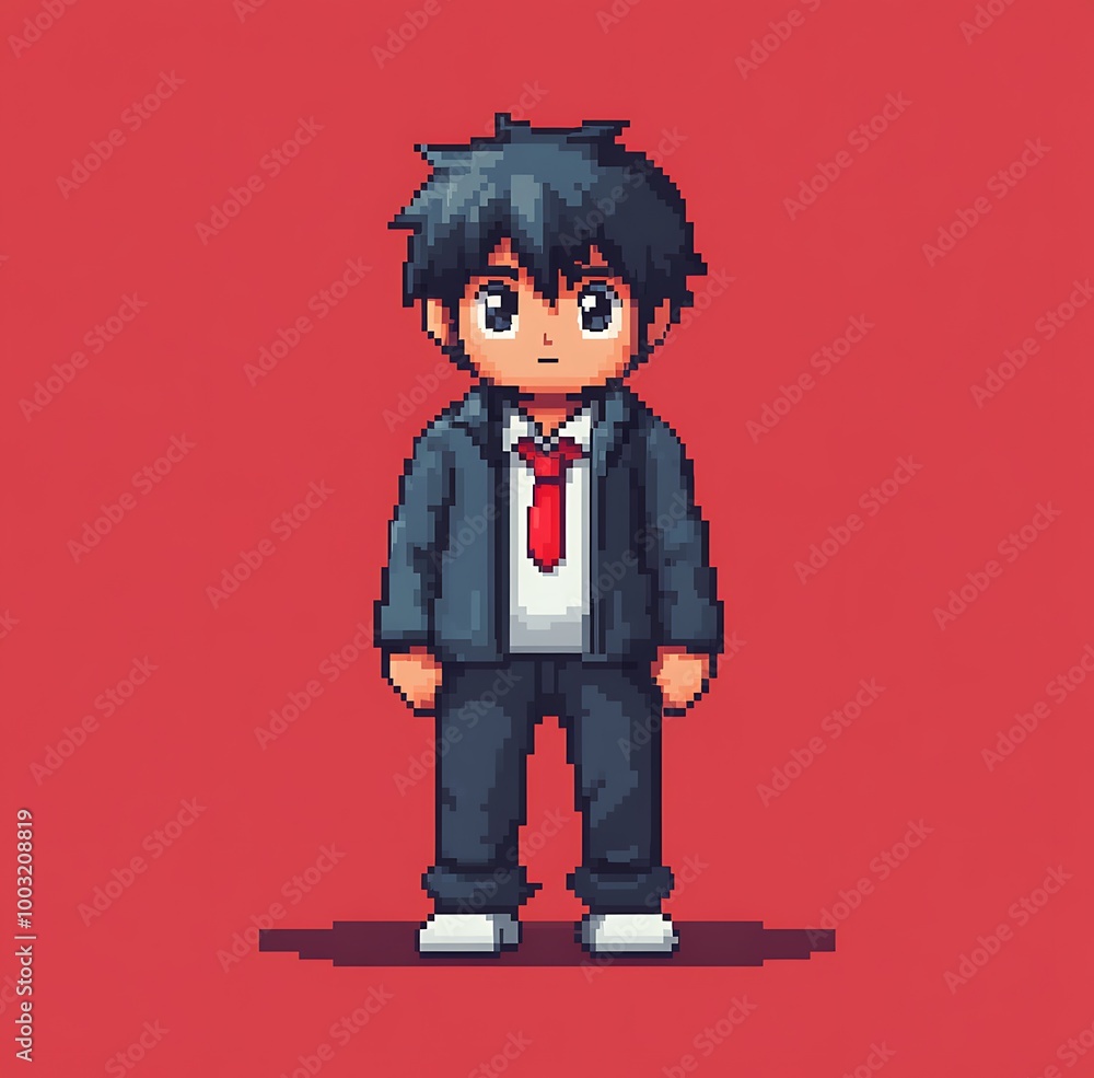 Pixel Art Boy Character in School Uniform, 8 bit Sprite, Avatar, Anime ...