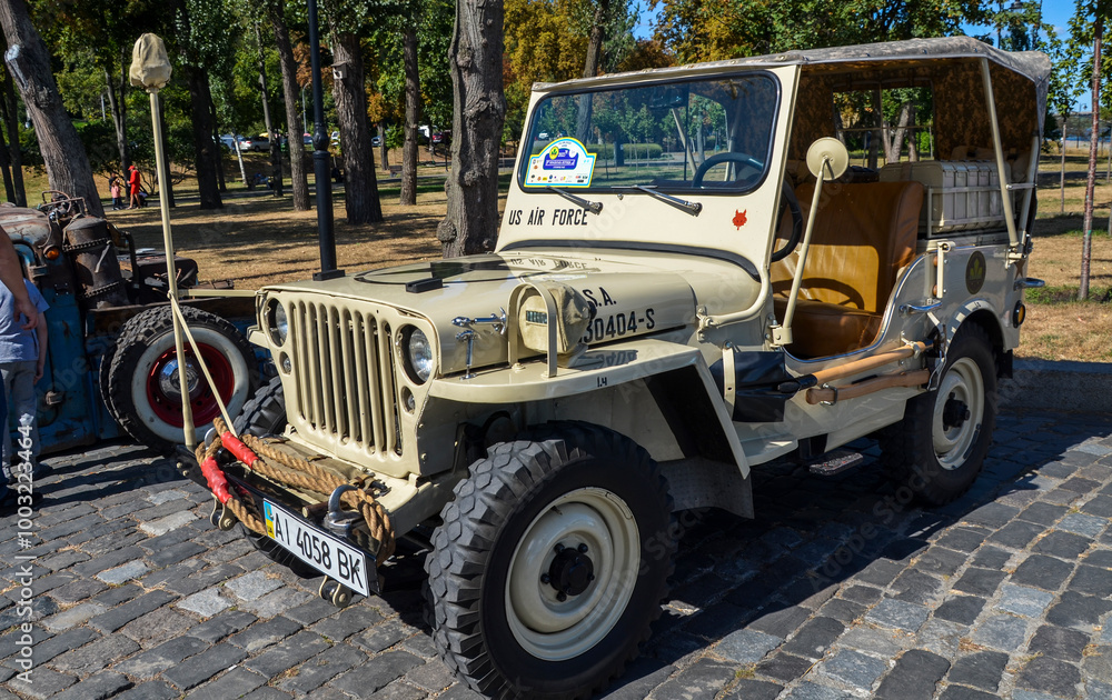 Yellow vintage american army off-road military jeep Willys MB from ...