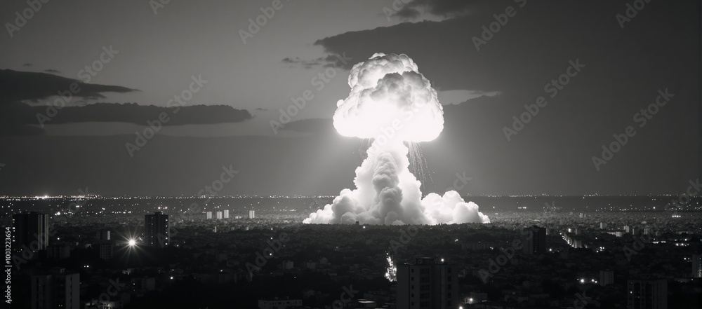 City consumed by an apocalyptic explosion from a nuclear blast nuclear ...