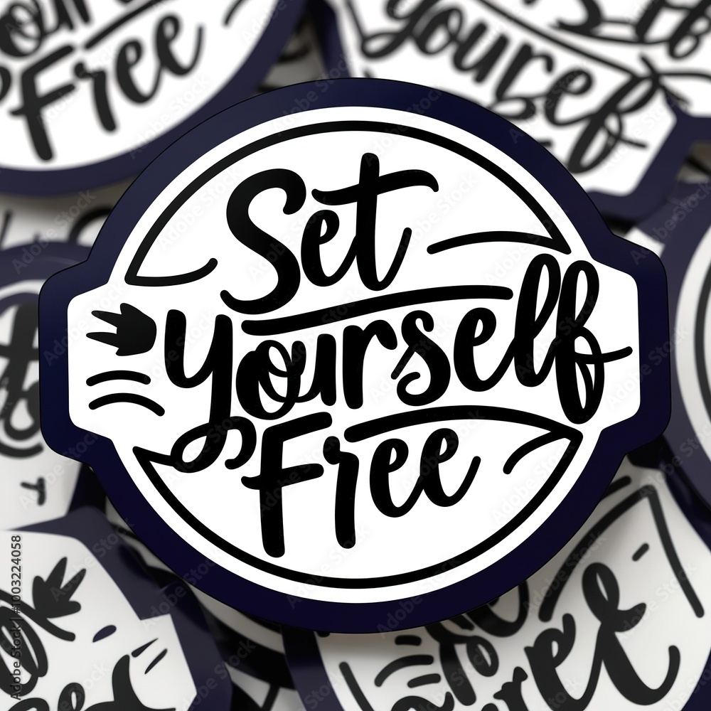 ภาพประกอบ Stock sticker with white border of motivational phrases ...