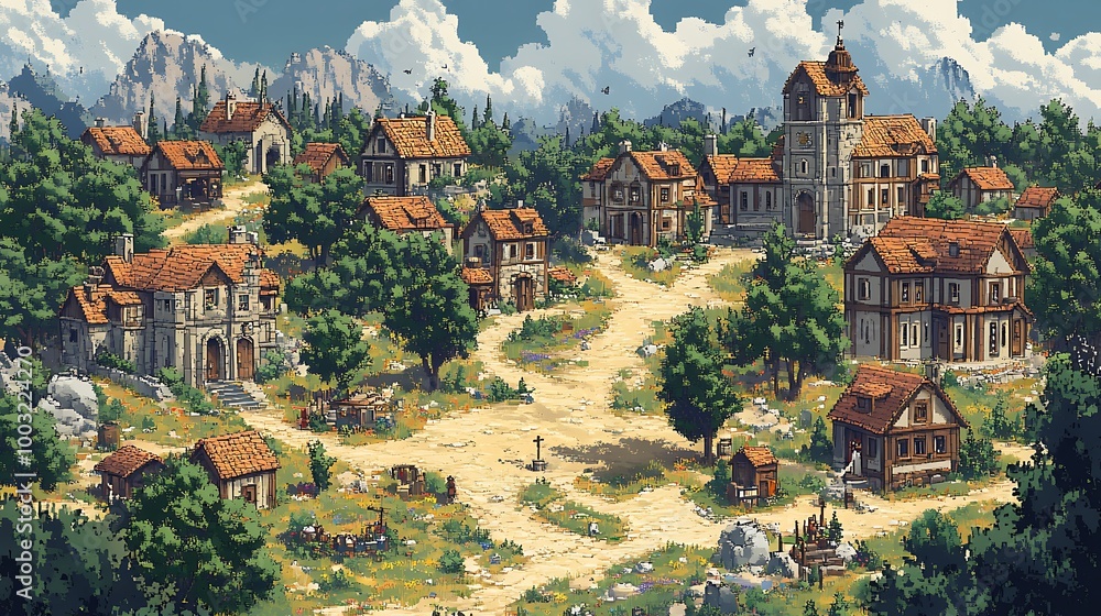 Fantasy Village Illustration, Medieval Town, RPG Game Asset Stock ...