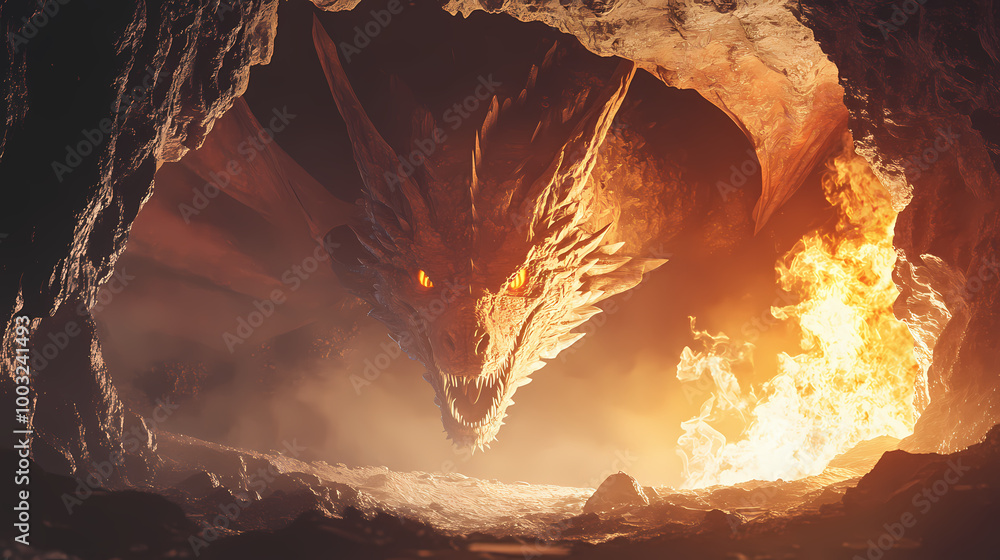 Ancient dragon lairs. hidden in mountain caves, massive dragons ...