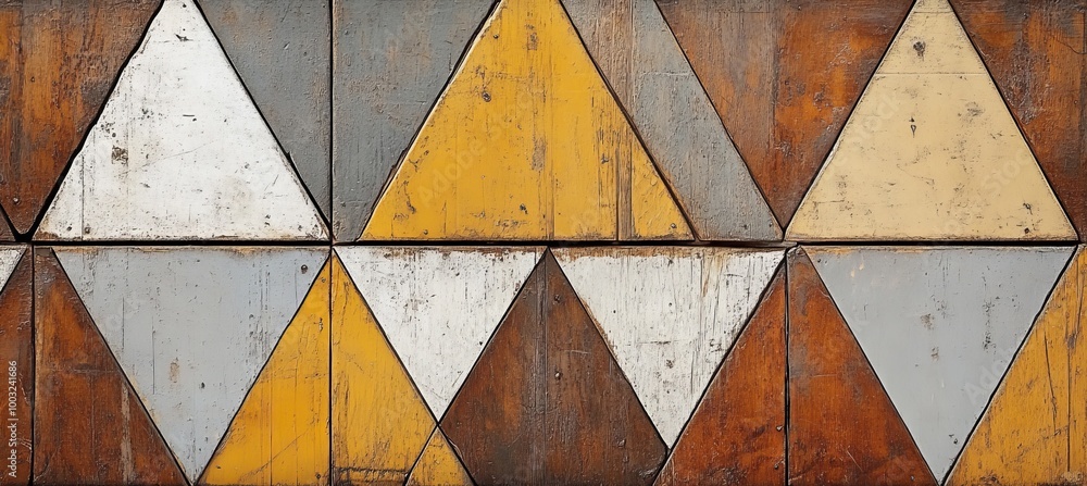 The wallpaper texture features geometric fluted triangles of metallic ...
