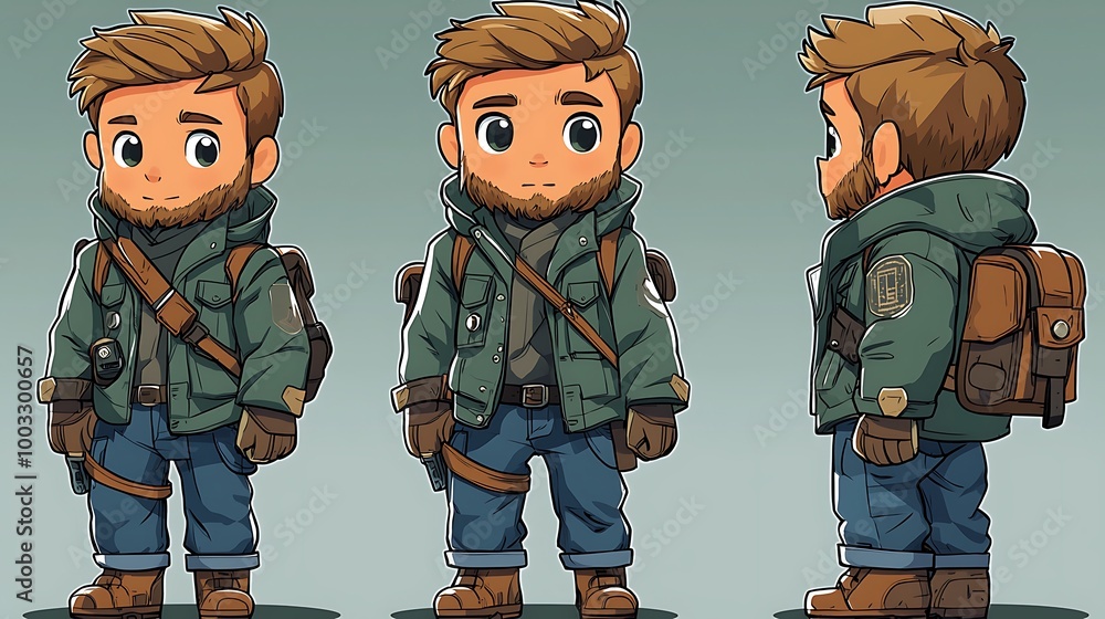 Cartoon Character Sprite Sheet, Male Explorer with Backpack and Axe ...