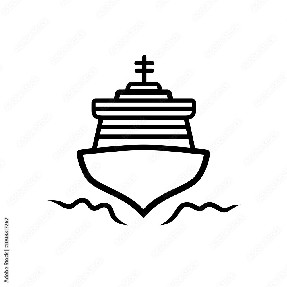 A minimalist line drawing of a ship moving through waves illustrates ...