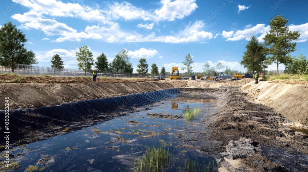 Generate a photo realistic image of erosion control measures at a ...