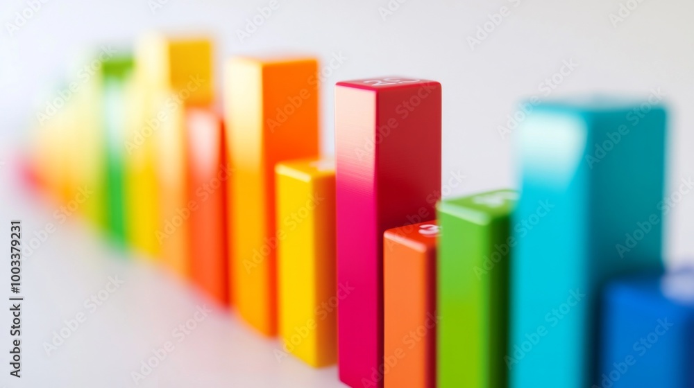 A vibrant 3D bar chart with rainbow-colored bars, each one labeled with ...