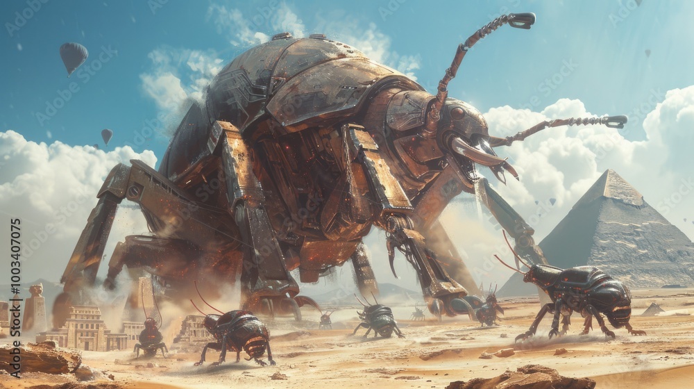 Robotic beetles in Egypt: Kaiju battle, futuristic combat, towering ...