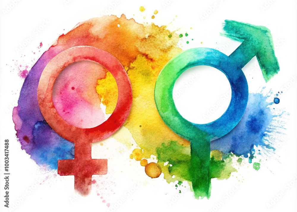 Vibrant gender symbols beautifully illustrated with watercolors on a ...