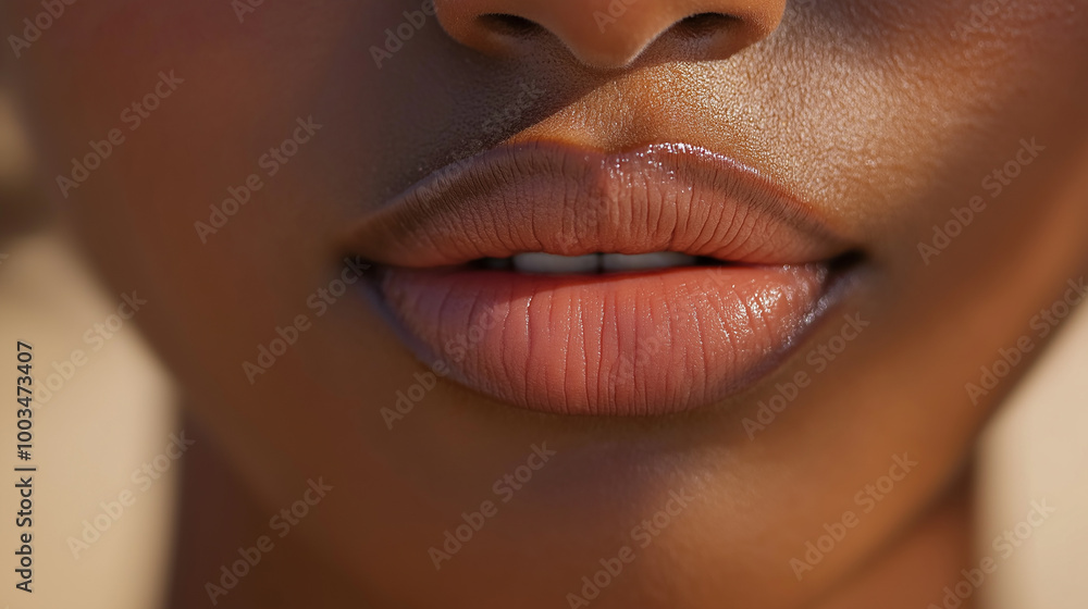 Beautiful black woman showing her full lips in a beauty photoshoot ...