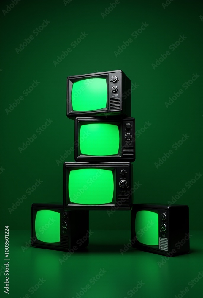Cinematic Old TV Stacks: 3D Minimal Art with Green Screens & American ...
