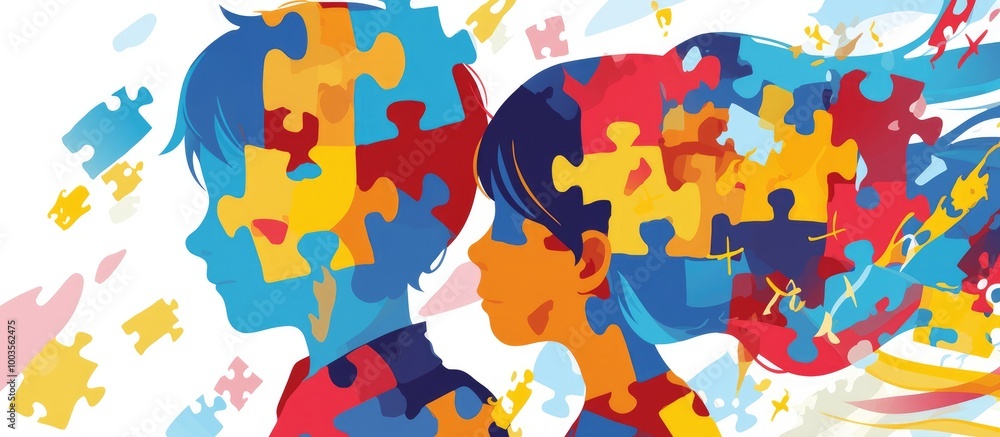Artwork featuring a boy and girl for Autism awareness designed as a ...