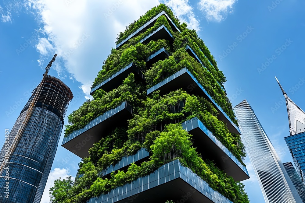 Futuristic architecture with vertical forests and green walls ...