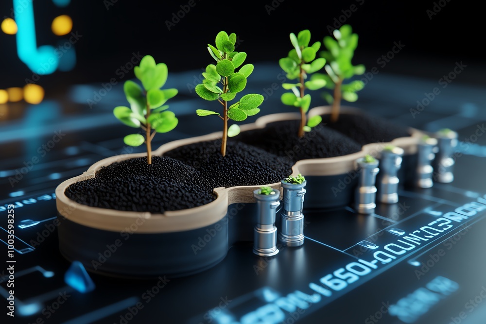 Interactive 3D model of a reforestation project, with fully animated trees growing and absorbing ...