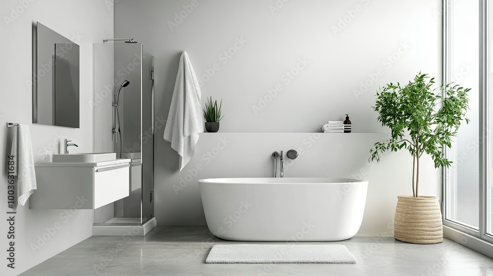 Modern bathroom with a walk-in shower and minimalist design, leaving ...