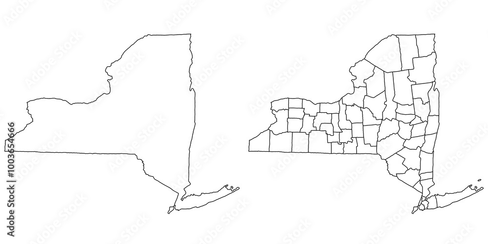 New york administrative map, New York outline and counties state map ...
