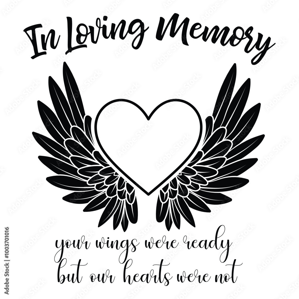 In Loving Memory, Angel wings with heart, In memory of, Rest in peace ... In Loving Memory, Angel wings with heart, In memory of, Rest in peace ...