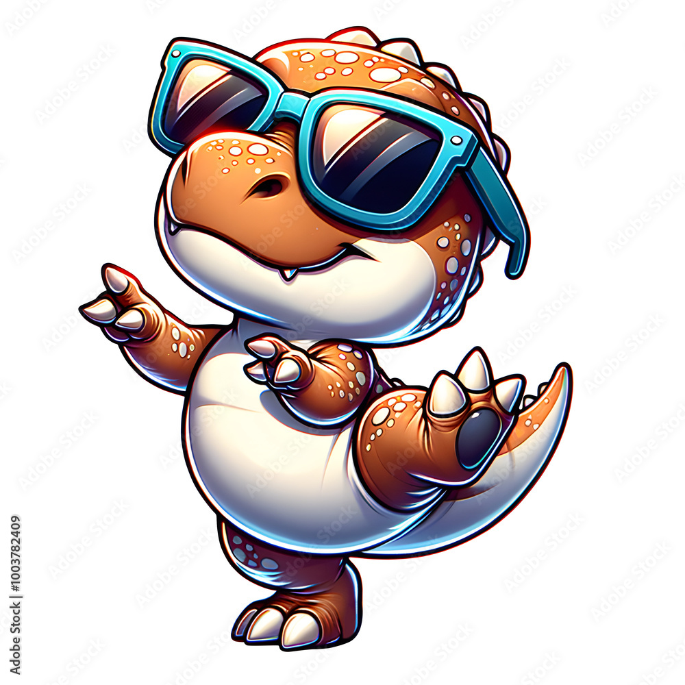 Cartoon illustration ( PNG 300 dpi ) , Cute dinosaur dancing happily ...