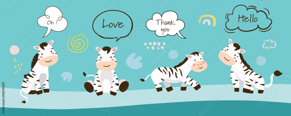 cute zebra template banner with hello,welcome for horizontal design ...