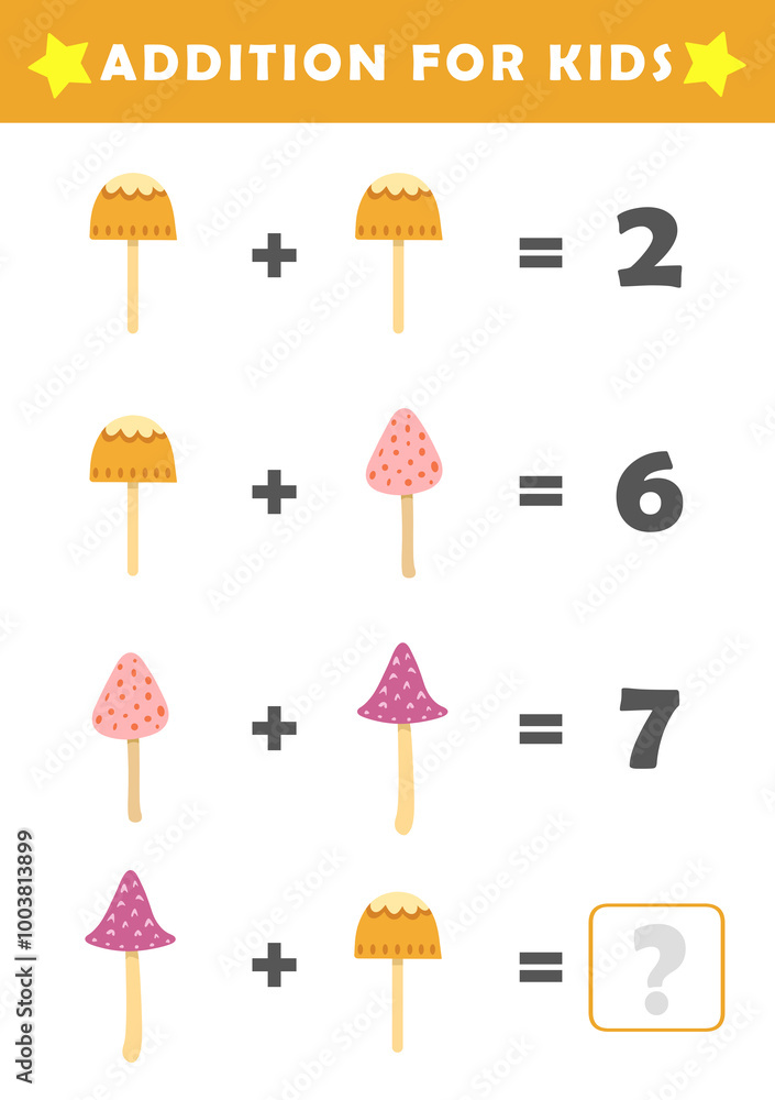 Fun Math Logic Puzzles for Kids. Math Game with Cute Mushroom Pictures ...