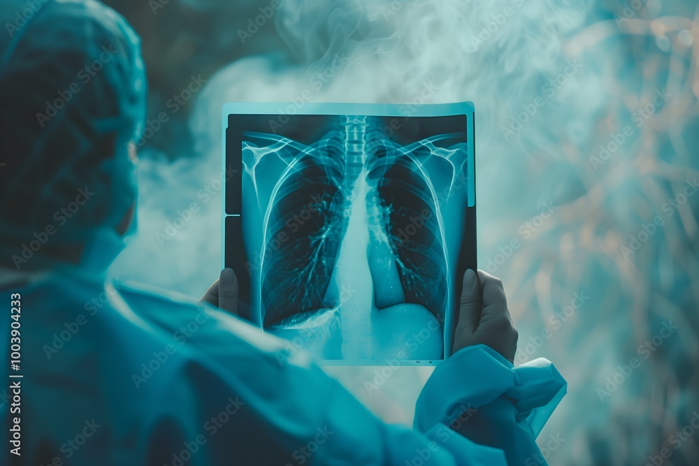 Doctor hold lungs model, x-ray roentgen examination of pneumonia, lung ...
