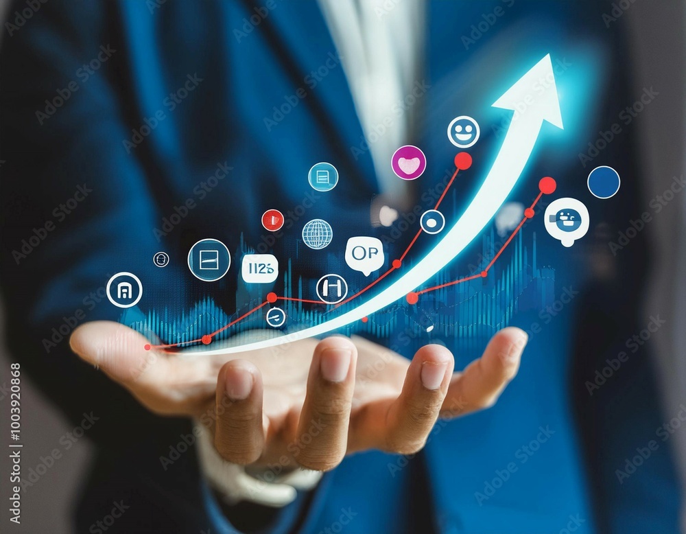 Trend and popularity featuring elements like a rising arrow, graph, and ...