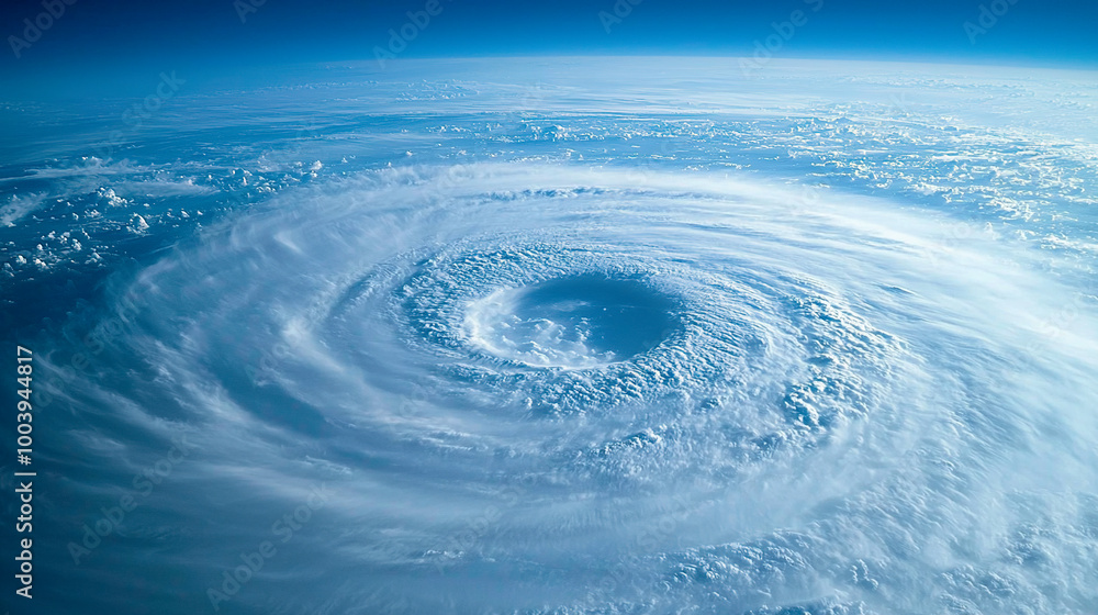 Eye of the storm. Hurricane visible above the Earth. A view from the ...