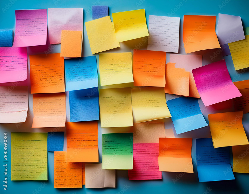 Collection of Various Paper Notes on Sticky Notes with Different Colors ...