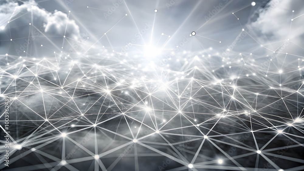 Cloud grey network paths displayed on a sleek logistics tech background ...