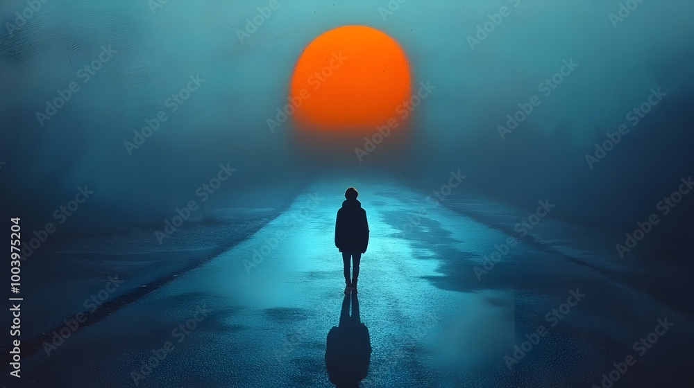 A moody contemplative image of a teenager walking alone down an empty ...