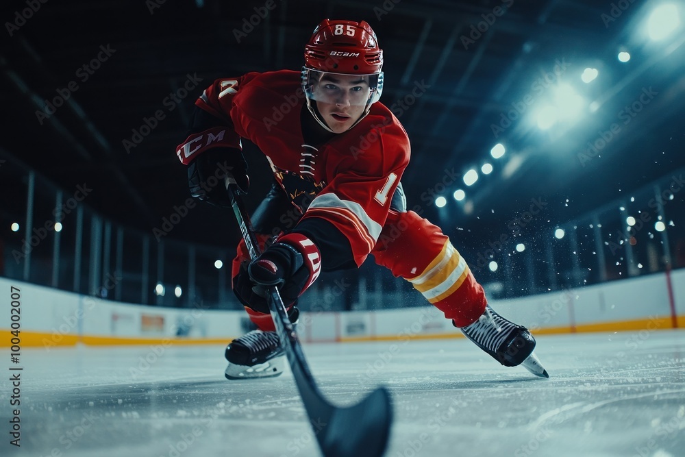 Dynamic Hockey Player on Ice in Action Pose Stock Photo | Adobe Stock