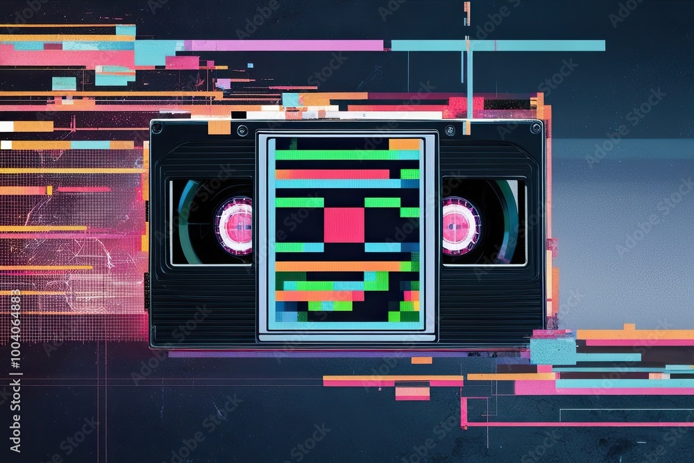 Artistic Blend of Retro VHS Textures and Pixelated Glitch Overlays for ...
