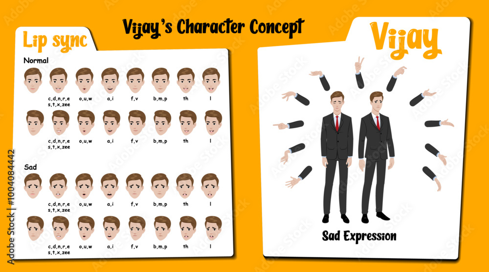A sad man cartoon vector with hand gesture. Cartoon man lip sync set ...