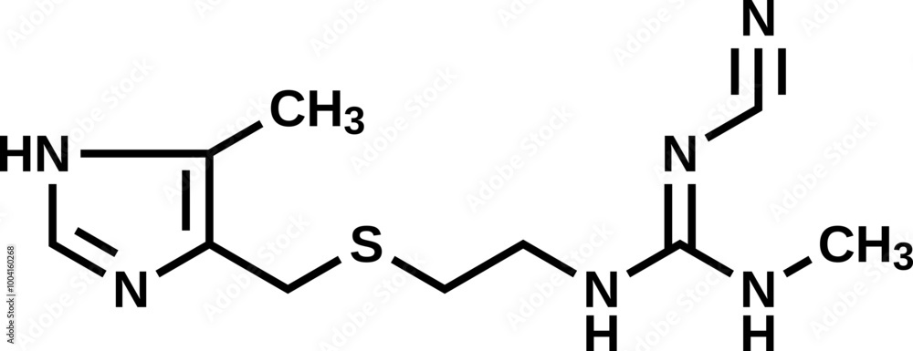Cimetidine structural formula, histamine H2 receptor antagonist vector ...