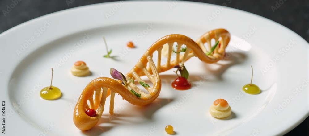 DNA helix structure on a plate symbolizing genetically modified foods ...