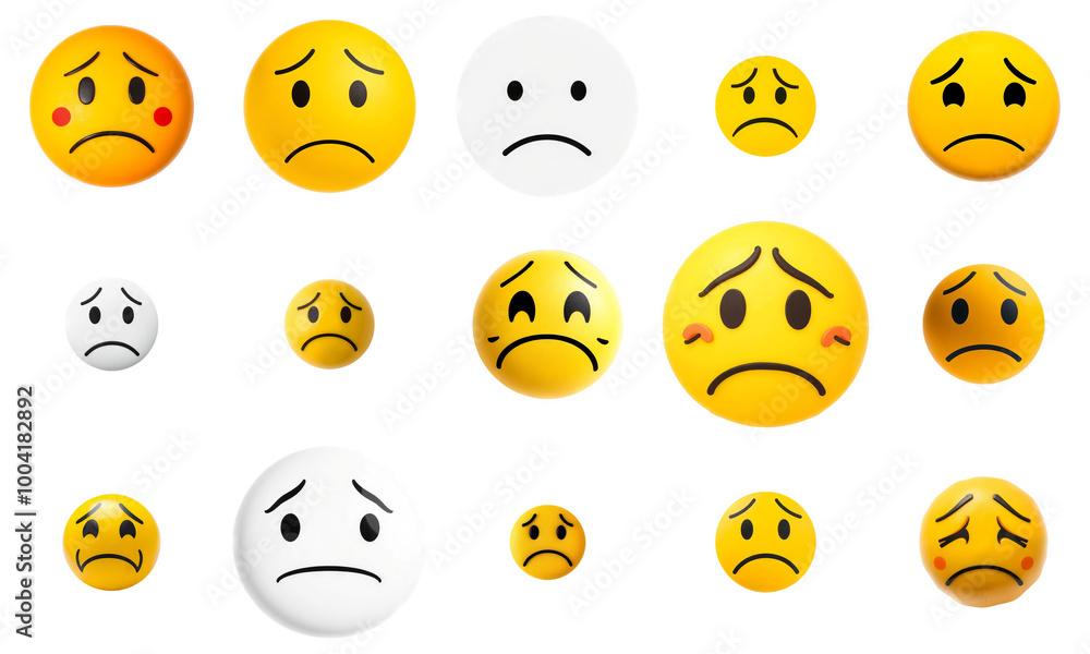 Ilustración de Stock Sad Emoji Faces Set With Transparent Background ...