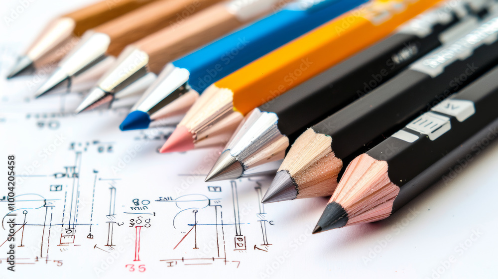 Mechanical pencils with different lead sizes for drafting lines of ...