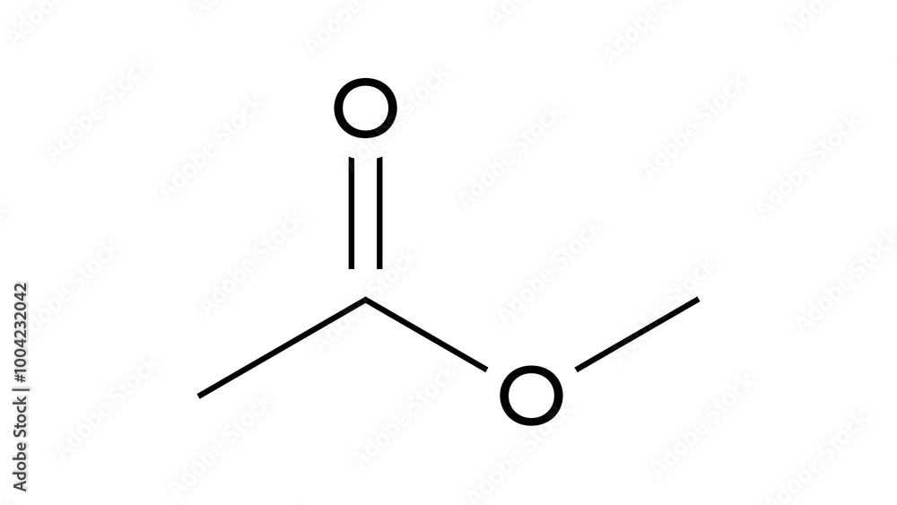 methyl acetate molecule, structural chemical formula, ball-and-stick ...
