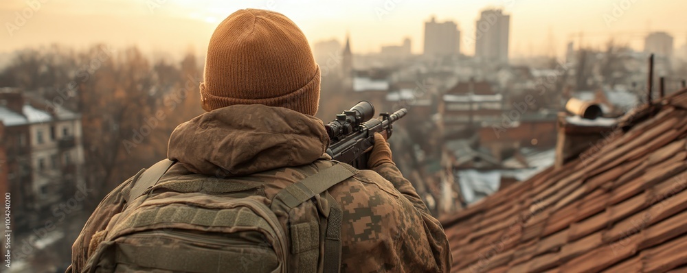 Soldier on Rooftop, City Skyline, War Photography, Conflict Zone, Urban ...