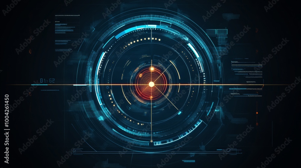 Futuristic HUD target interface with crosshairs, used for radar screens ...