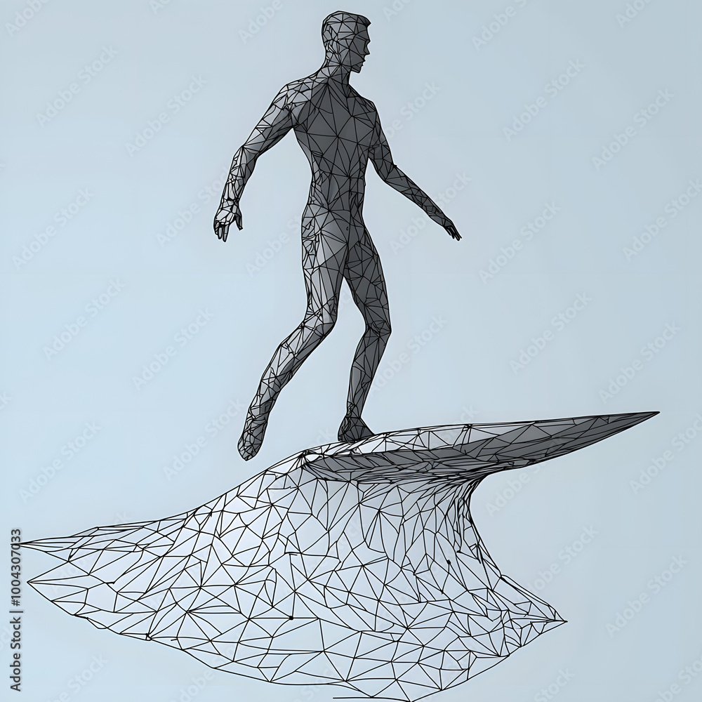 Stellar Surfing: A character balances on a geometric surfboard, riding ...