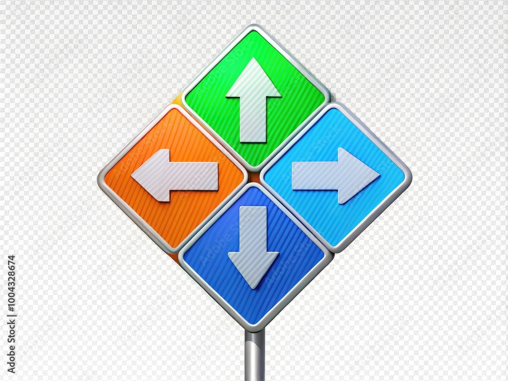 Realistic 3D Traffic Sign with Directional Arrows on a Transparent ...