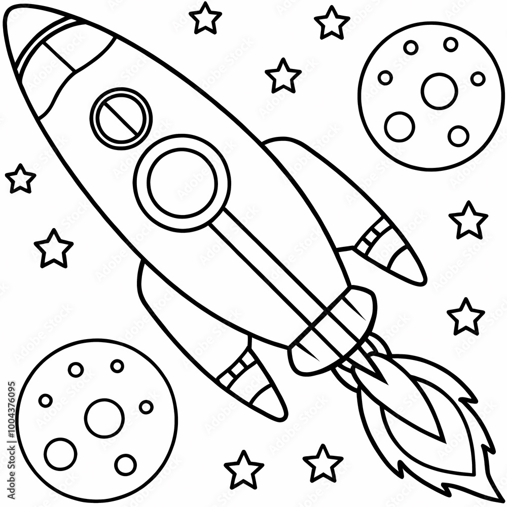 Space rocket coloring page for kids fun and educational activity Stock ...