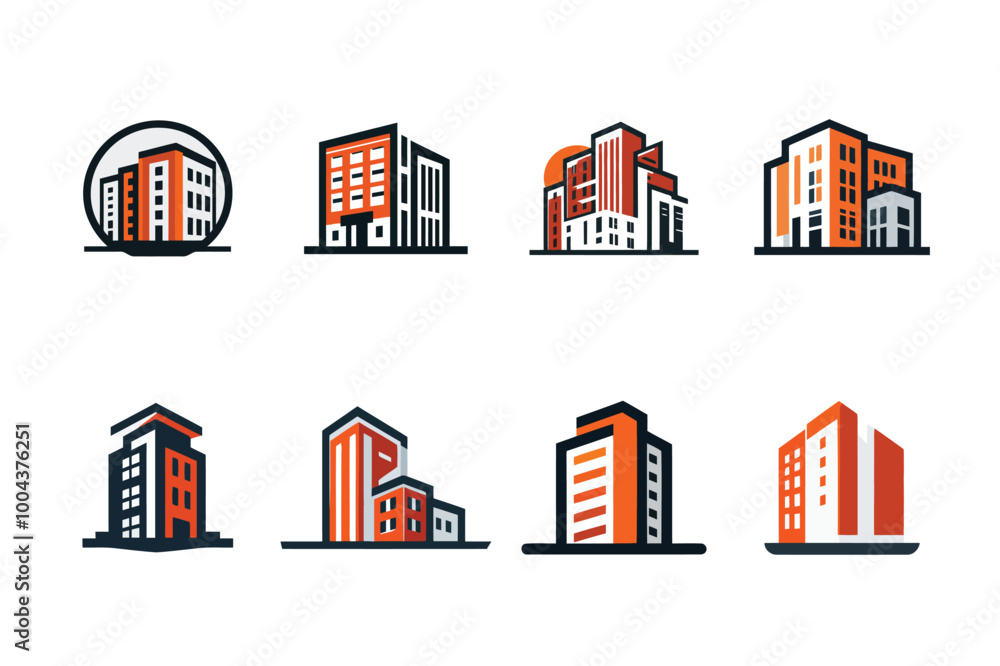 Set of Modern Buildings Icons Illustration Stock Vector | Adobe Stock