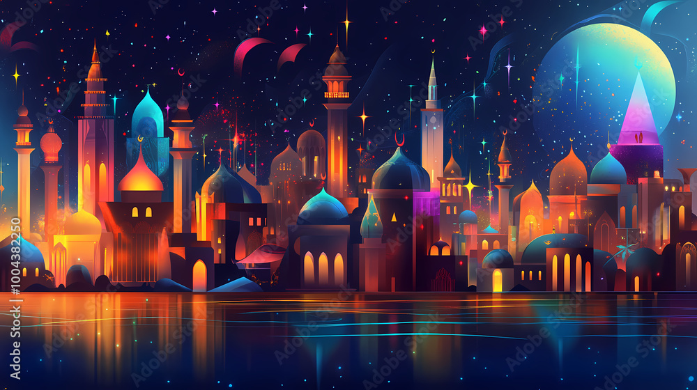 Generative ai illustration of fairy - tale arabian night city with ...