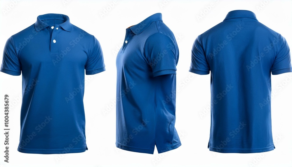 Blue collar polo tee shirt set with front, back, and side views cutout ...