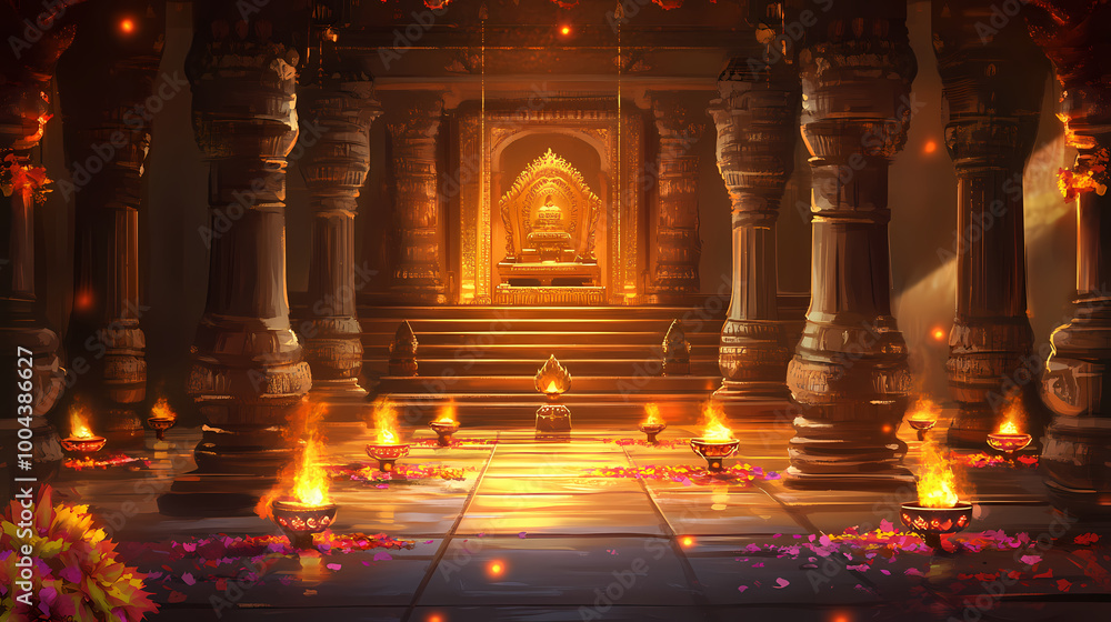 Diwali ancient hindu temple interior background. Hindu Temple ...