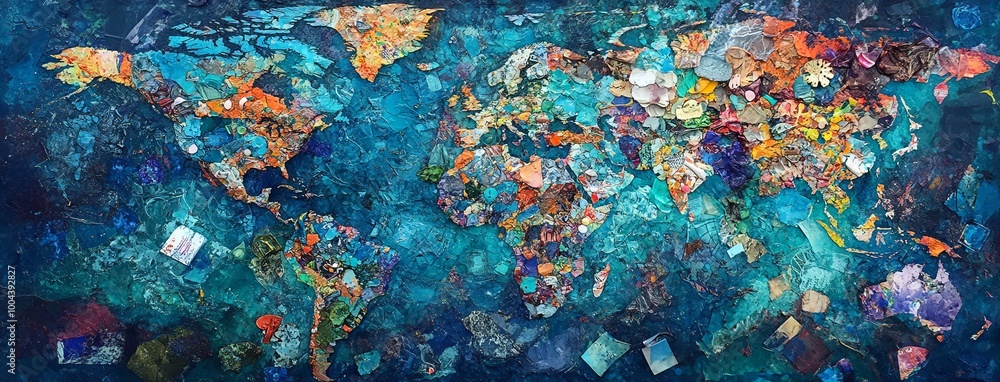 World Map Created from Ocean Plastic Waste, AI generated illustration ...